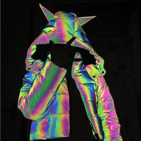 Jackets & Coats | Reflective Holographic Iridescent Hooded Horns ...